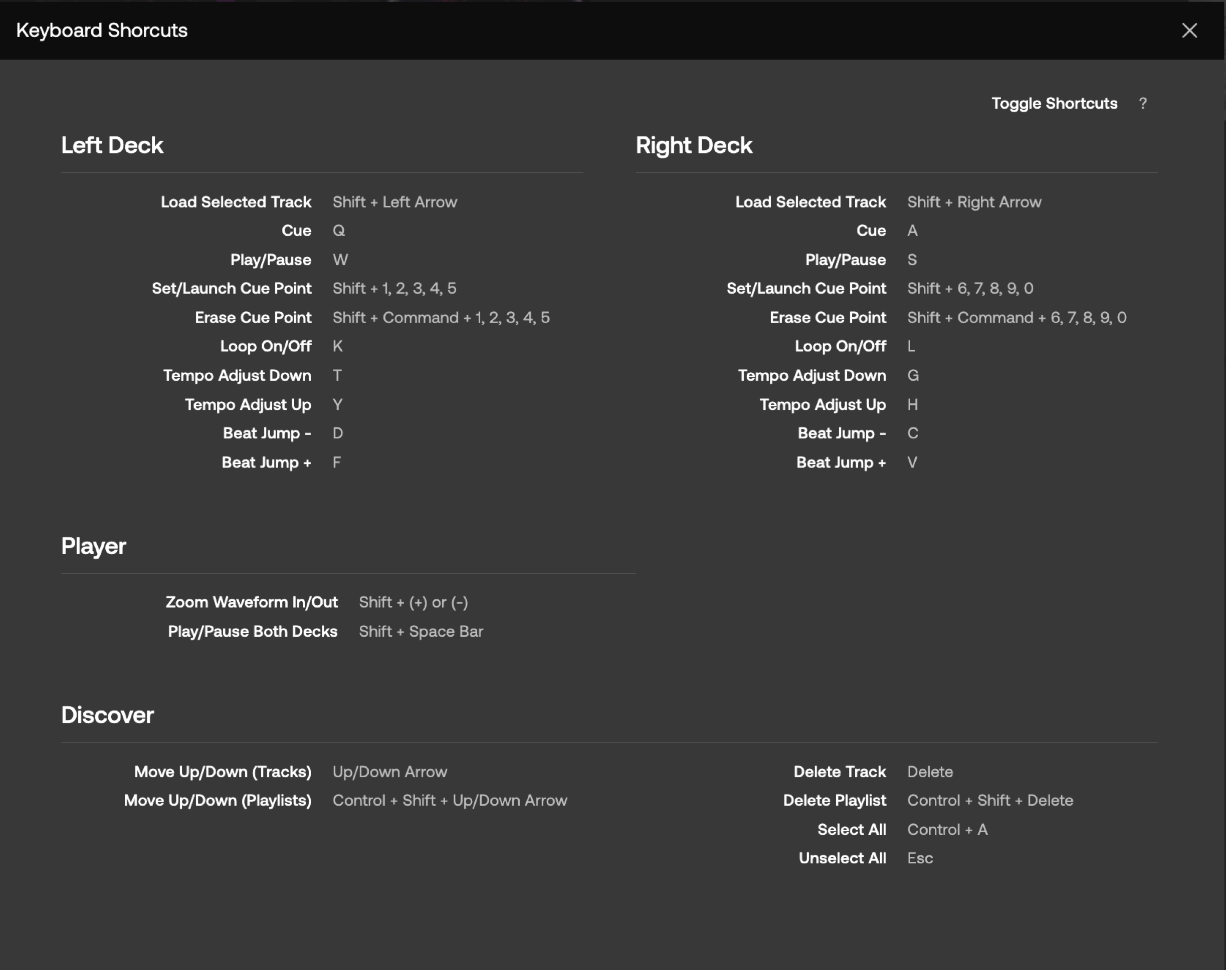 Does the DJ App have keyboard shortcuts? – Beatport Customer Support